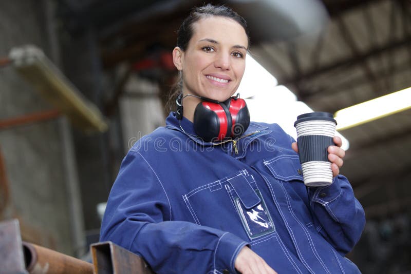 Female Smiling Worker Drinking Coffee Stock Photo - Image of work ...