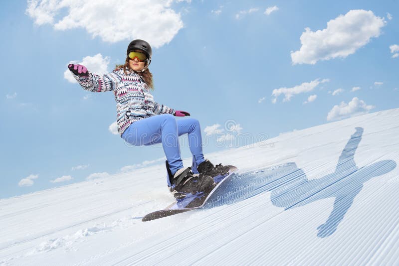 Female with Snowboard Gliding on a Hill Stock Photo - Image of athlete ...
