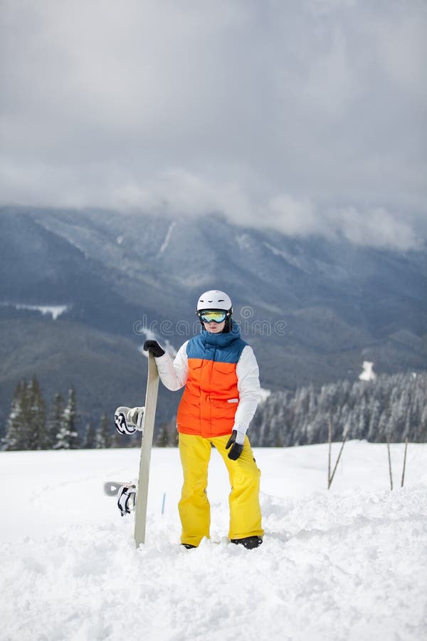 Female Snowboarder Against Sun and Sky Stock Image - Image of holiday ...