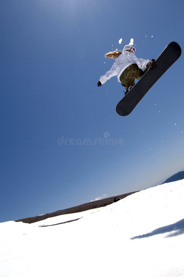 Woman Snowboarder Jump Slope Stock Image - Image of jump, snowboarder ...