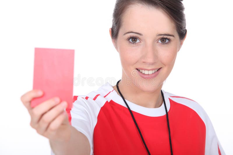 Female soccer referee stock image. Image of whistle, hand - 31993535