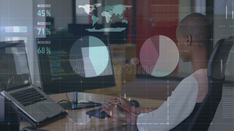 Female Software Developer Coding at Desk, Viewing Code Display with ...