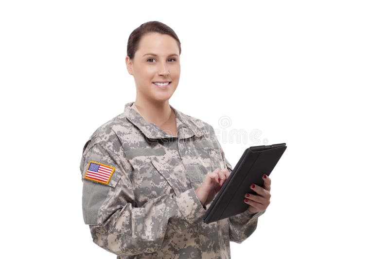 Female Soldier with Digital Tablet Stock Image - Image of portable ...
