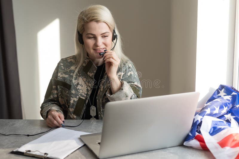 Female Soldier Video Chatting with Family Stock Image - Image of ...