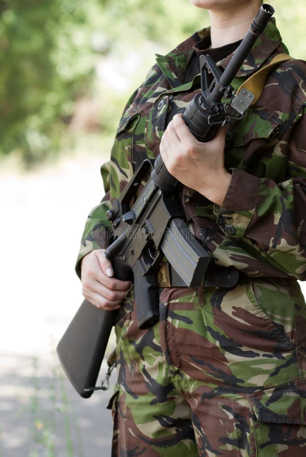 Female Soldier Witha Gun on Guard Stock Image - Image of armed ...