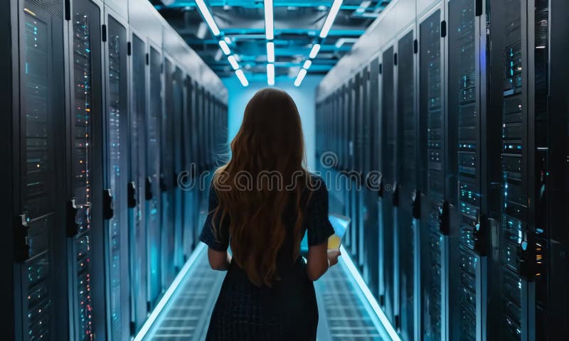 Female it Specialist in Data Center Server Room Stock Footage - Video ...