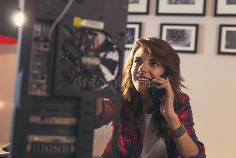 Female it Specialist Fixing Computer Stock Image - Image of mending ...