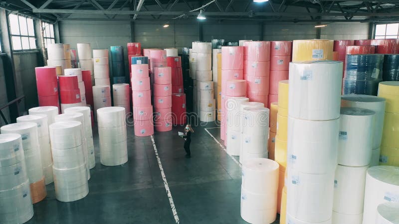 Big Paper Rolls Stored in a Warehouse Stock Footage - Video of machine ...