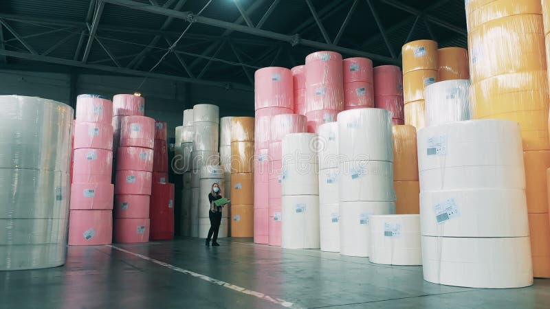Big Paper Rolls Stored in a Warehouse Stock Footage - Video of machine ...