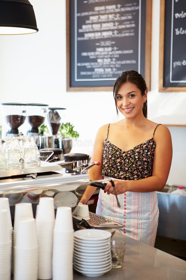 Female Staff in Coffee Shop Stock Image - Image of human, apron: 36600087