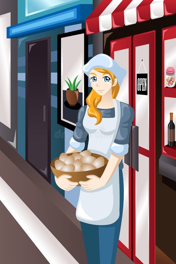 Female Store Owner Standing in Front of Her Store Stock Vector ...