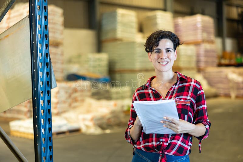 Female Storekeeper Checks Availability of Goods with Documents in the ...