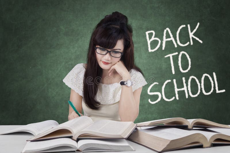 Female Student Back To School and Write on Books Stock Photo - Image of ...