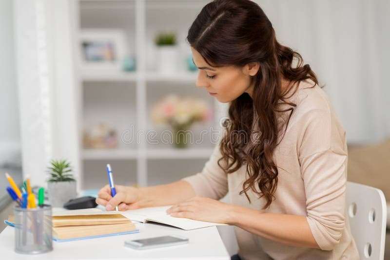 Female Student with Book Learning at Home Stock Image - Image of ...