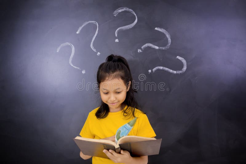 Female Student with Book and Question Marks Stock Image - Image of ...