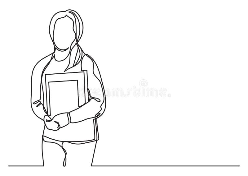 Student Girl Writing - Continuous Line Drawing Stock Vector ...