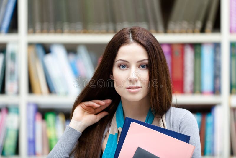 Female Student with Books at the Library Stock Image - Image of ...