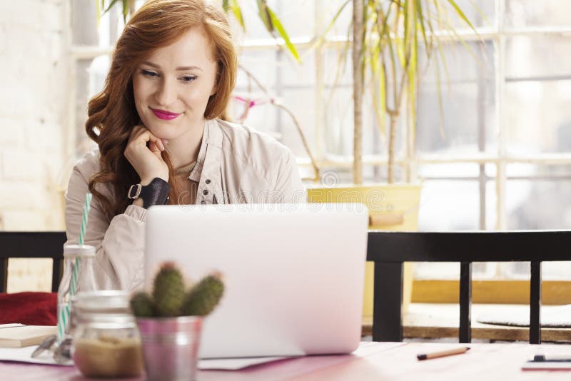 Female Student Browsing the Internet Stock Photo - Image of loft ...