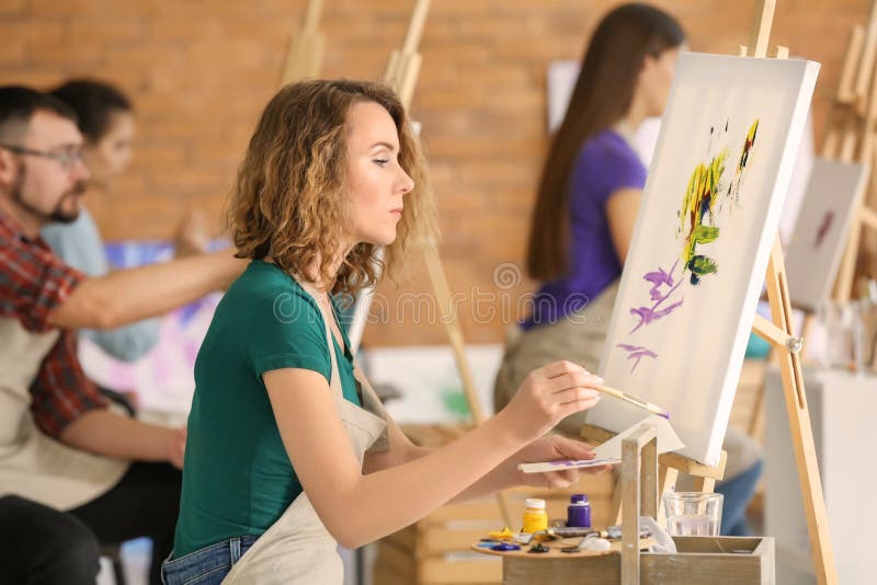 Female Student during Classes in School of Painters Stock Image - Image ...