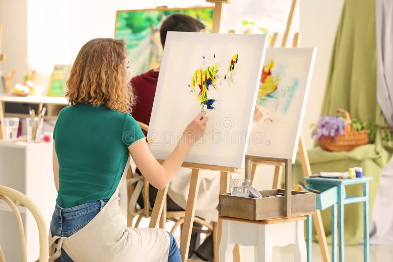 Female Student during Classes in School of Painters Stock Photo - Image ...
