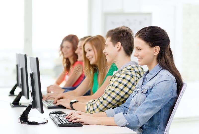 Female Student with Classmates in Computer Class Stock Photo - Image of ...