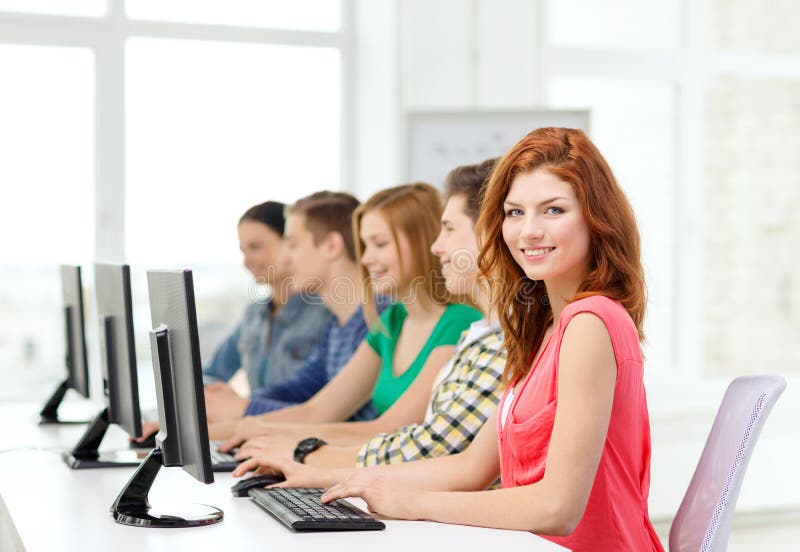 Female Student with Classmates in Computer Class Stock Photo - Image of ...