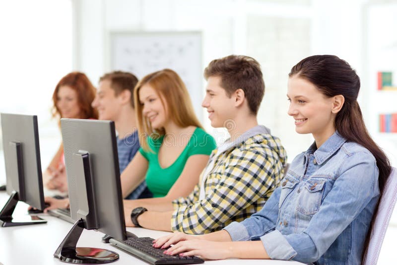 Female Student with Classmates in Computer Class Stock Image - Image of ...
