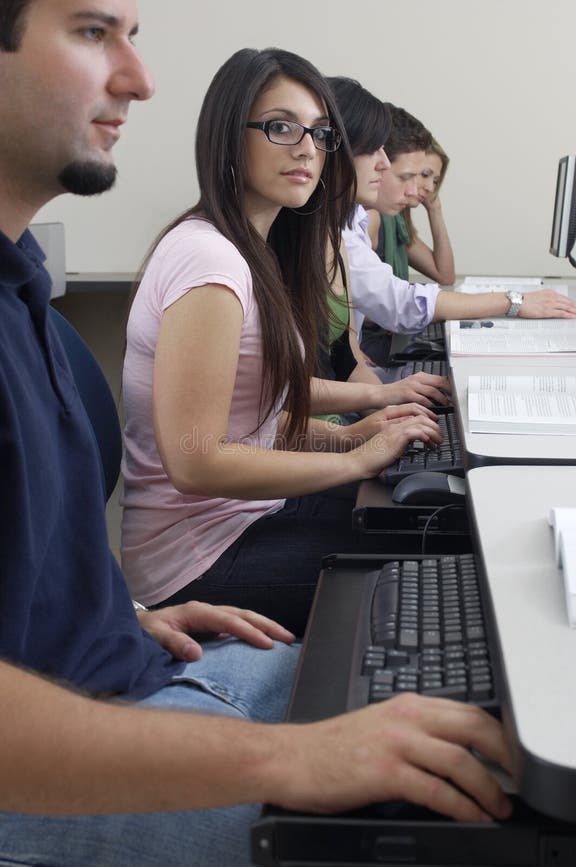 Female Student with Classmates in Computer Lab Stock Photo - Image of ...