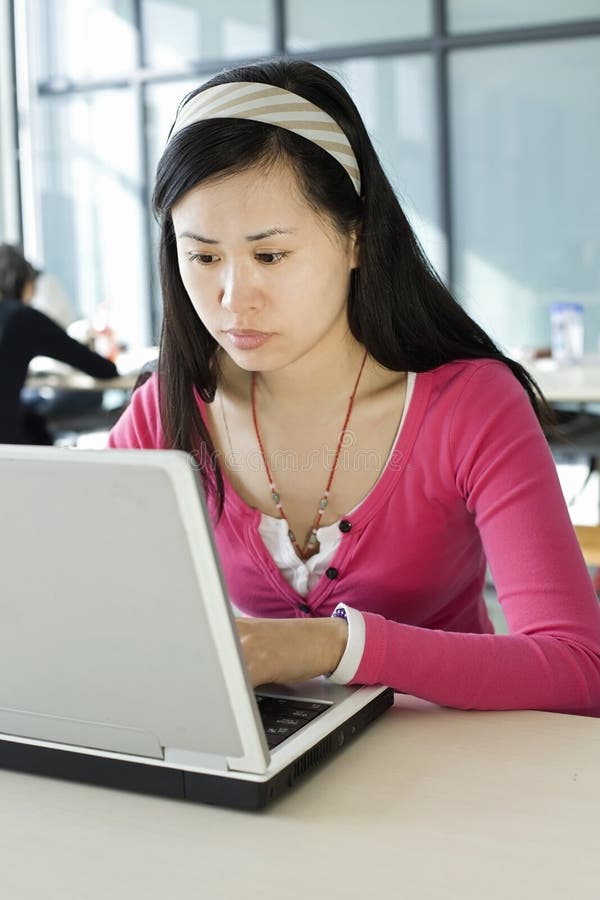A Female Student and Computer Stock Image - Image of educate, student ...