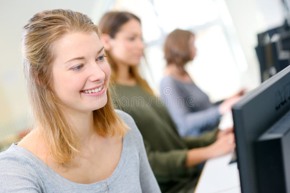 Female Student in Computer Class Stock Photo - Image of class ...