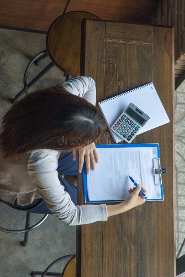 Female Student Doing Homework at Library Stock Image - Image of glasses ...