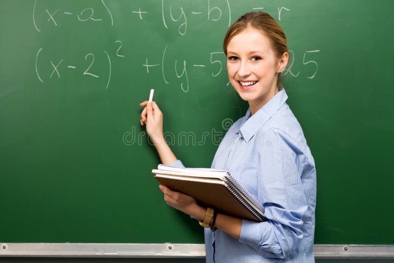Female Student Doing Math on Chalkboard Stock Photo - Image of ...