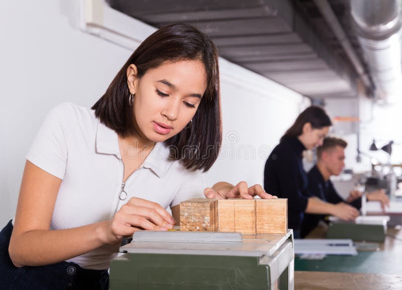 Female Student Engaged in Architectural Modeling Stock Image - Image of ...