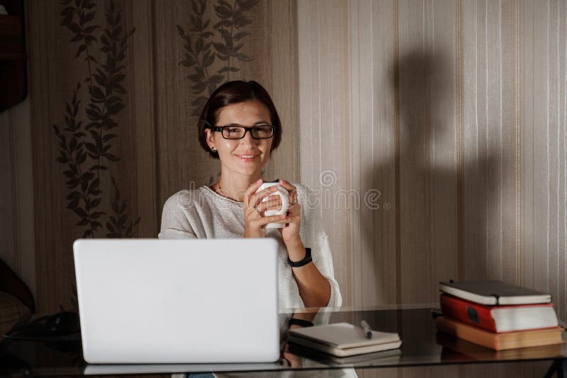 Female Student Freelancer Working at Home on a Task Stock Photo - Image ...