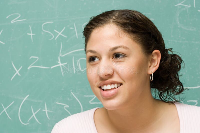 Female Student in Front of Blackboard Stock Photo - Image of numeral ...