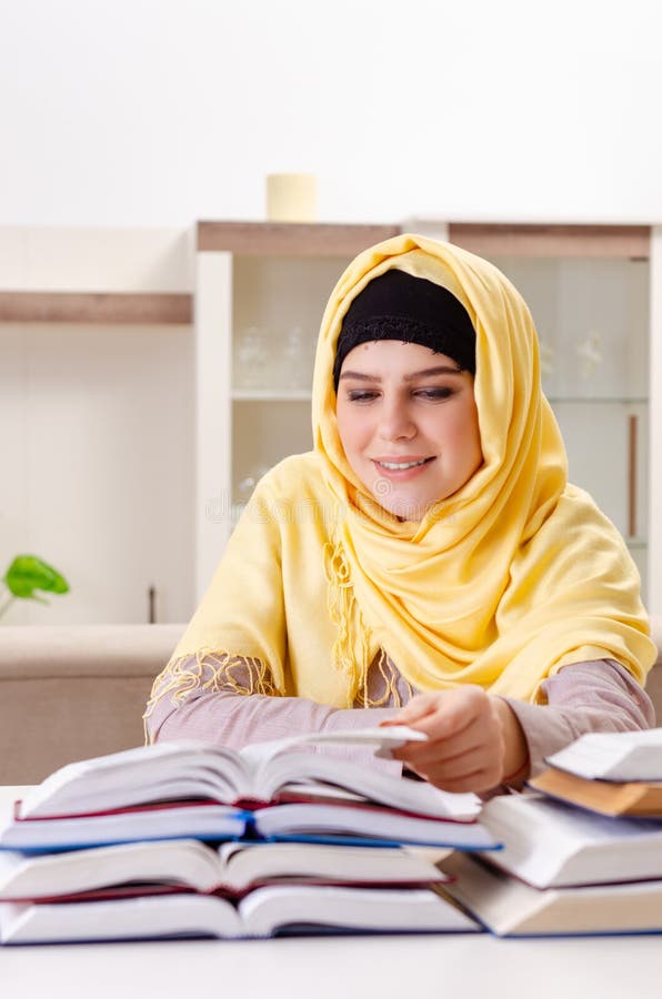 Female Student in Hijab Preparing for Exams Stock Photo - Image of ...