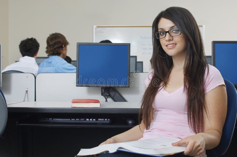 Pretty Female Student with Laptop Stock Image - Image of laptop ...