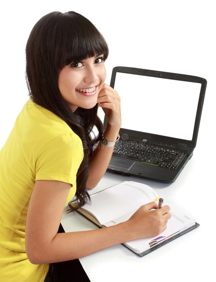 Female Student with a Laptop and Notebook Stock Image - Image of ...