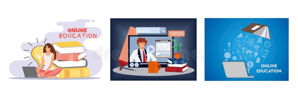 Female Student Learn Online at Home. Online Learning Tutorial. Digital Learning. Stock Vector ...