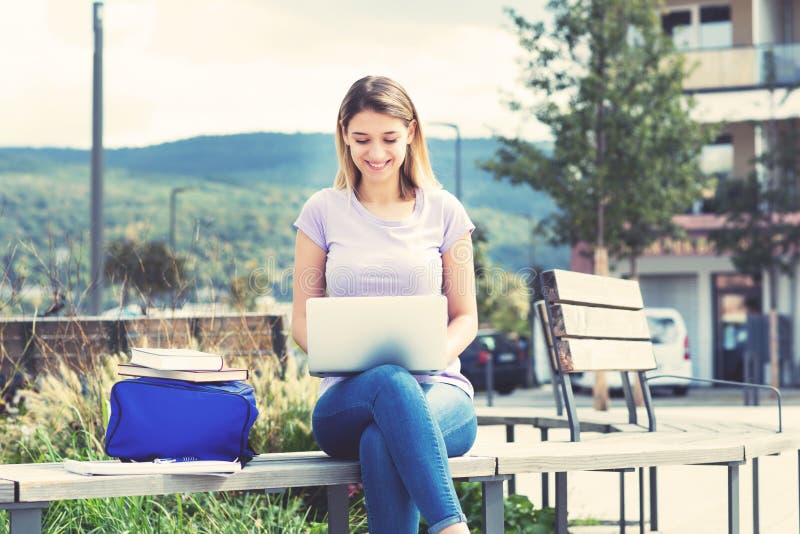 Female Student Learning at Computer Stock Photo - Image of learning ...