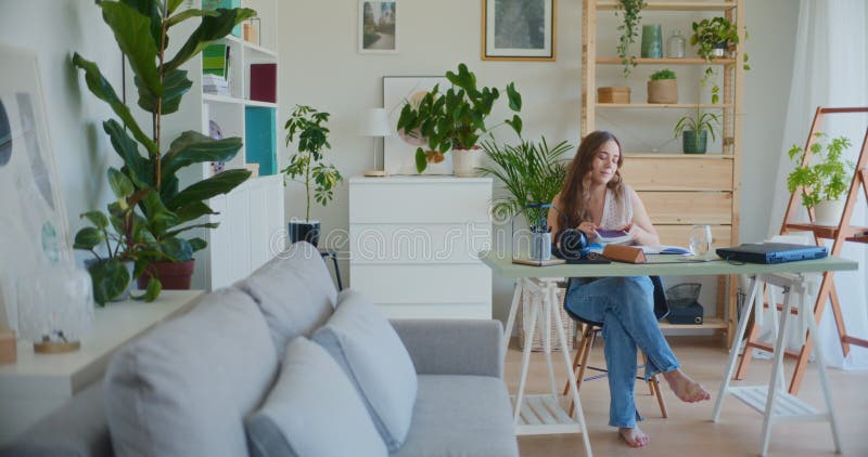 Female Student Learning at Desk in Home Environment Stock Video - Video ...