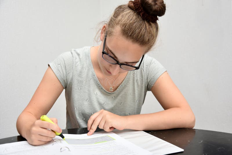 Female Student Learning for Exam Stock Image - Image of glasses, learn ...