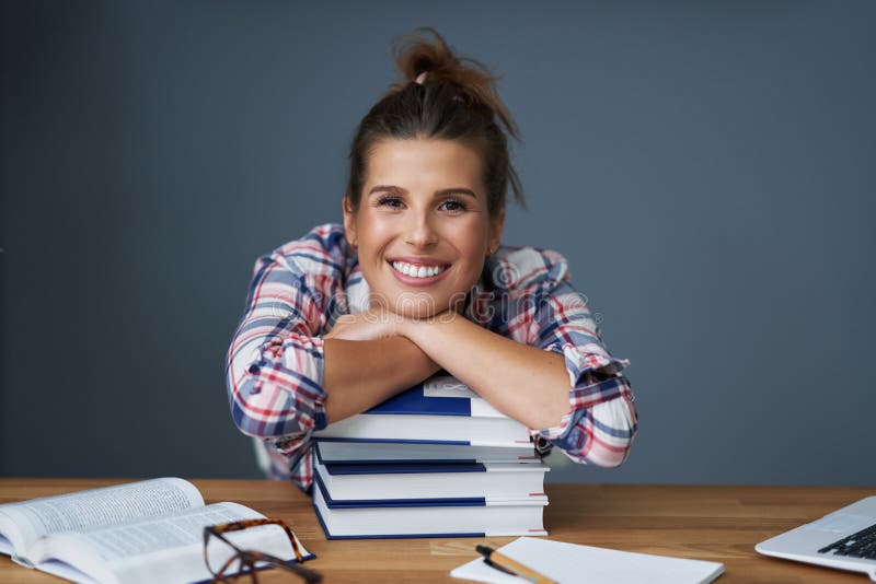 Female Student Learning at Home Stock Image - Image of person, homework ...