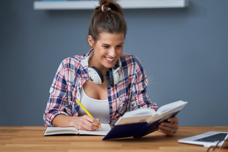 Female Student Learning at Home Stock Photo - Image of people, learning ...