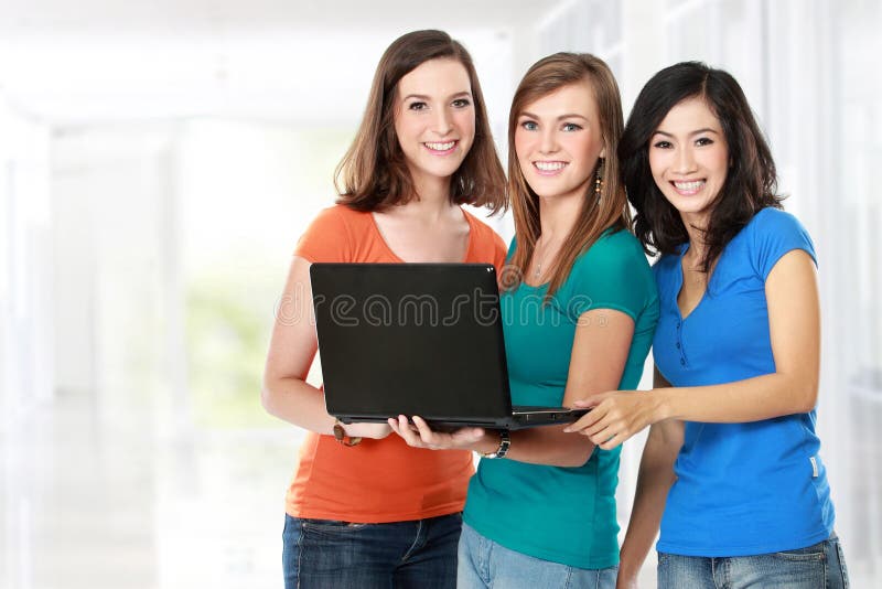 Female Student Learning with Laptop Together Stock Photo - Image of ...