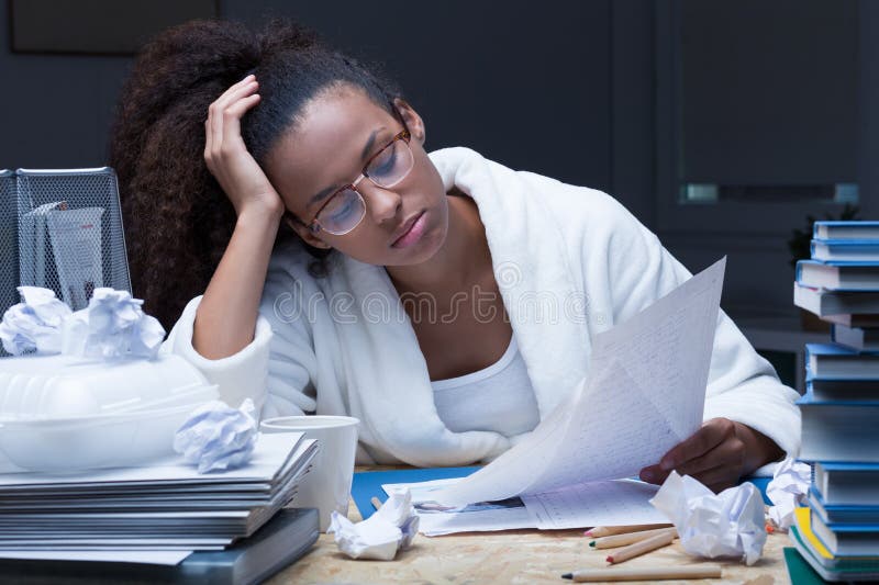 Female Student Learning at Night Stock Image - Image of american ...