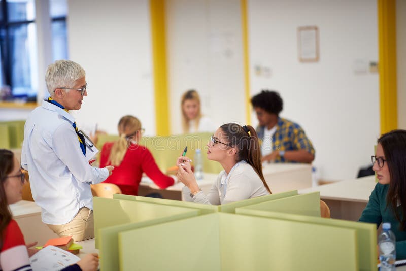 Female Student at Lecture Asking Professor Help about the Lesson. Smart ...