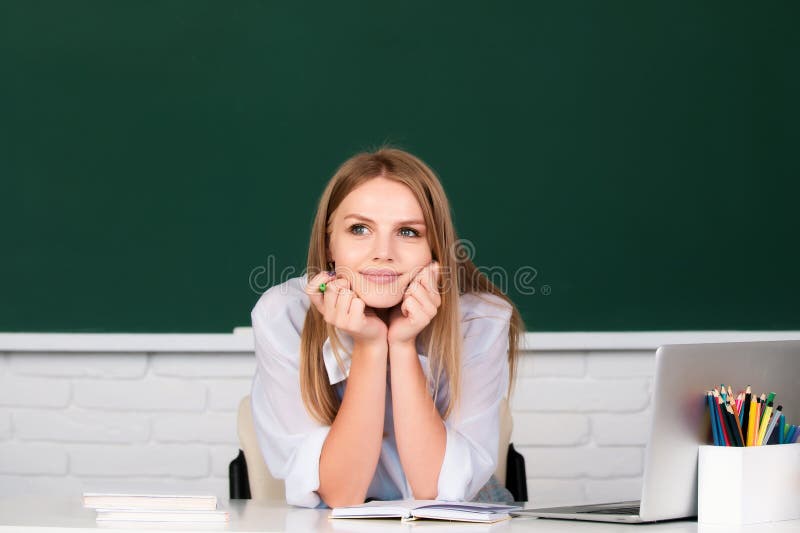Female Student on Lesson Lecture in Classroom at High School or College ...