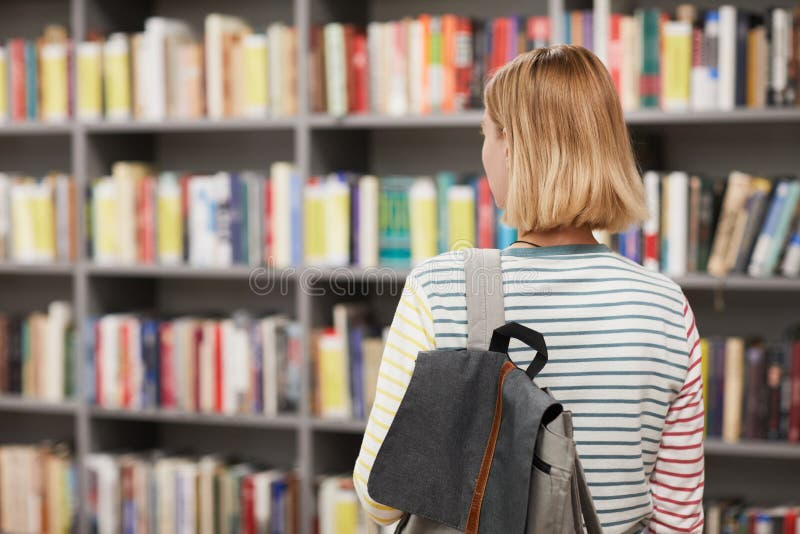 Female Student in Library Back View Stock Photo - Image of adult ...