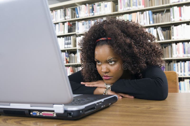 Female Student Looking at Laptop Screen Stock Image - Image of hobby ...